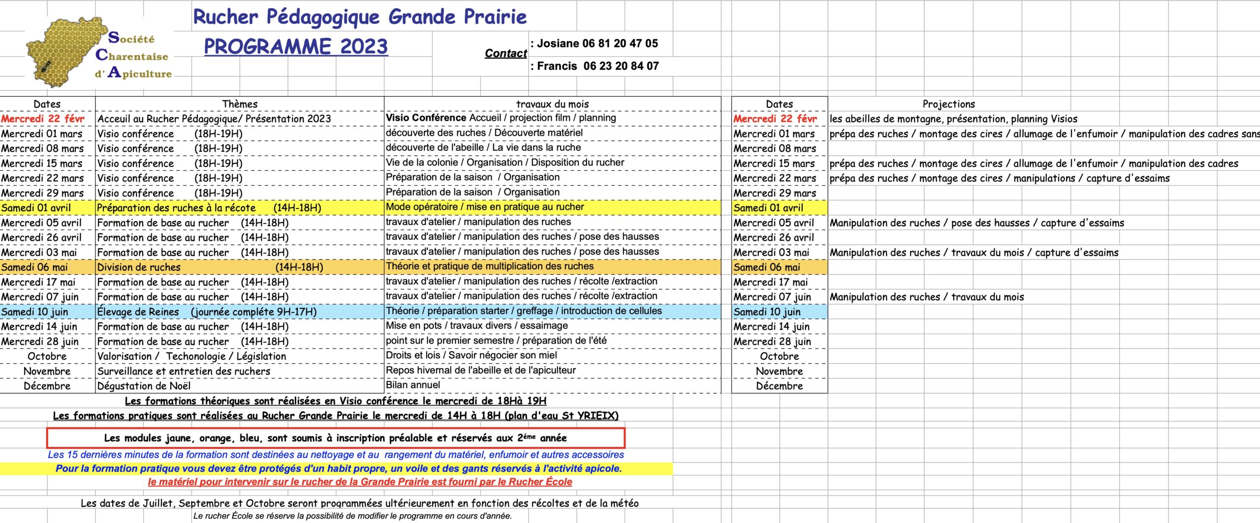 Les plannings de vos initiations - Société Charentaise d'Apiculture SCA